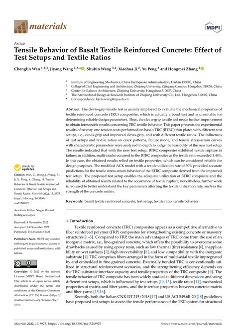Pdf Tensile Behavior Of Basalt Textile Reinforced Concrete Effect Of Test Setups And Textile