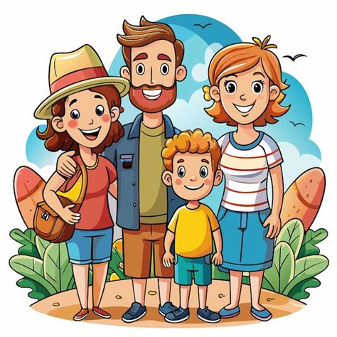 Familia Feliz De Cuatro Con Una Madre Padre Hijo E Hija En Estilo De