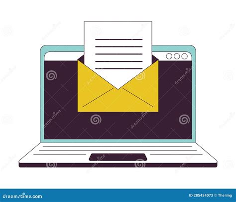 Email On Laptop Flat Line Color Isolated Vector Object Stock