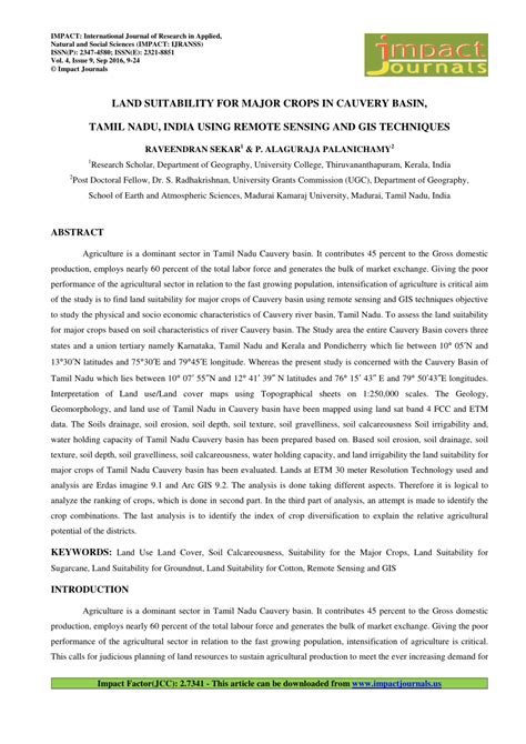 Pdf Land Suitability For Major Crops In Cauvery Basin Tamil Nadu