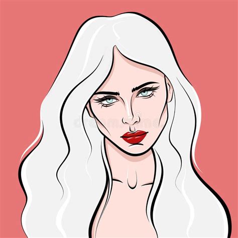 Sensual Beautiful Young Woman With Long White Hair And Pale Skin On The Pink Background Stock