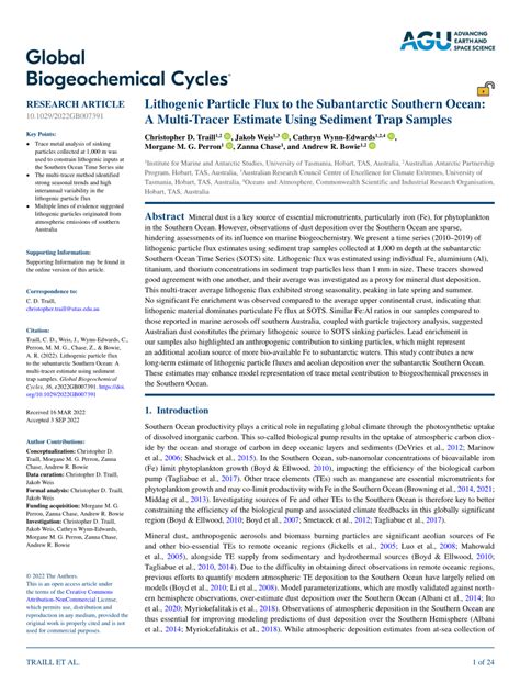 Pdf Lithogenic Particle Flux To The Subantarctic Southern Ocean A Multi‐tracer Estimate Using