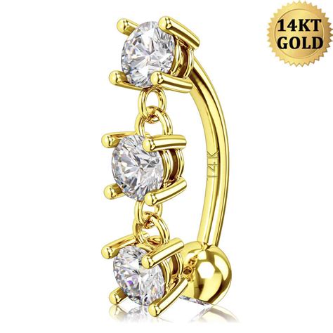 14k Gold Reverse Belly Rings 14g Dangle Cz Belly Button Ring Oufer