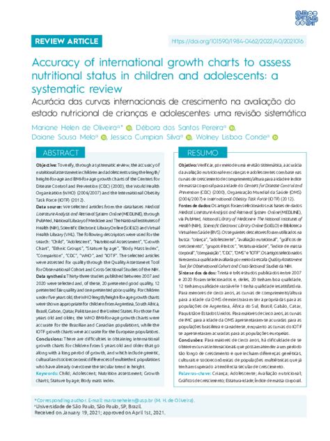 Pdf Accuracy Of International Growth Charts To Assess Nutritional