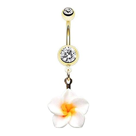 Golden Classic Plumeria Flower Wildklass Belly Button Ring Wildklass