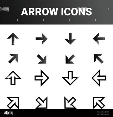 Shows Various Arrow Icons Arranged In Four Rows And Four Columns Each Icon Consists Of Simple
