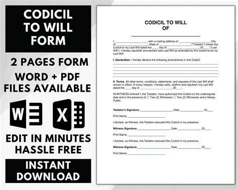 Will Codicil Will Codicil Form Will Codicil Templates Last Will And