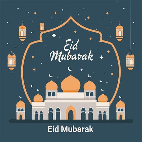 Premium Vector Islamic Eid Mubarak Stylish Greeting With Mosque And Lamps