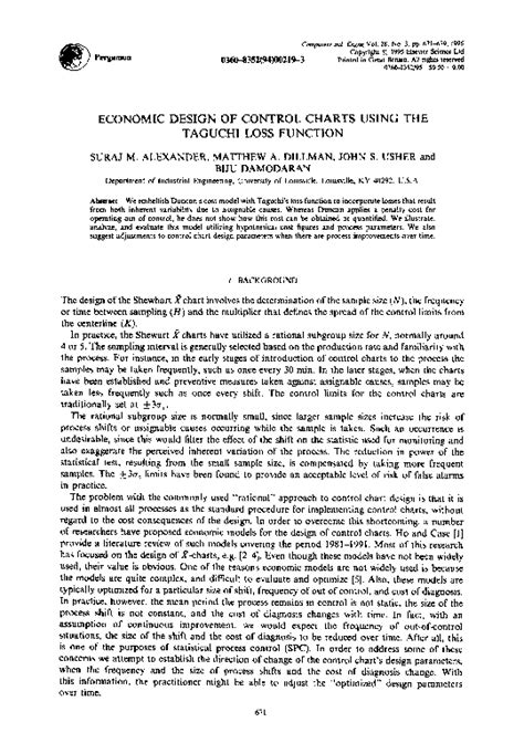 Pdf Economic Design Of Control Charts Using The Taguchi Loss Function