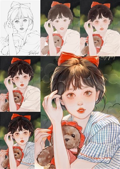 阳光少女抱小熊步骤图