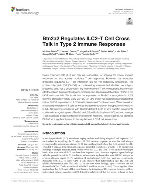 Pdf Btn2a2 Regulates Ilc2t Cell Cross Talk In Type 2 Immune Responses
