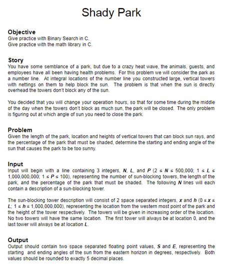 Shady Park Objective Give Practice With Binary Search Chegg Com
