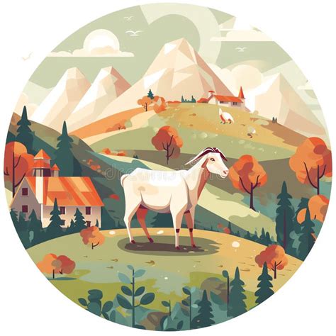 Animales De Granja De Ai Generativos Con Paisaje Stock De Ilustración