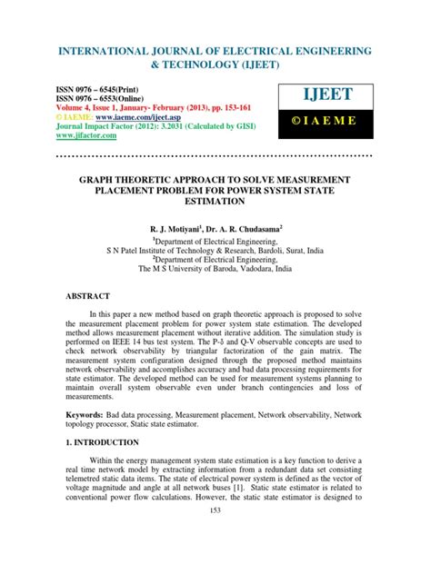 Graph Theoretic Approach To Solve Measurement Placement Problem For Power System Pdf Errors