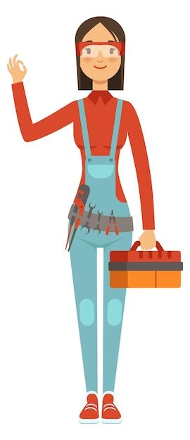 Travailleuse avec kit de réparation Personnage de dessin animé