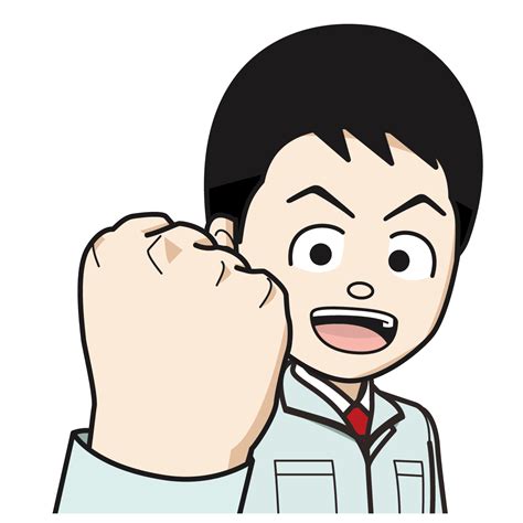 ガッツポーズする作業着を着た男性 緑 Hand01イラスト ミド吉