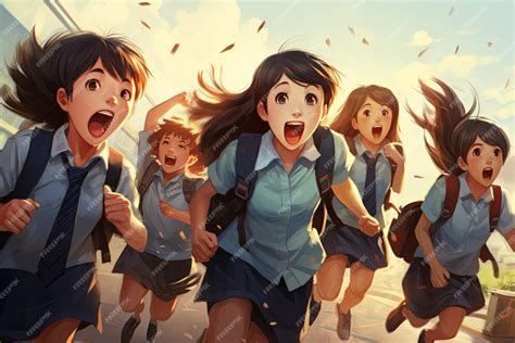 국제 교육의 날 학생이 애니메이션 스타일로 학교에 다니고 있습니다 Ai 생성 이미지
