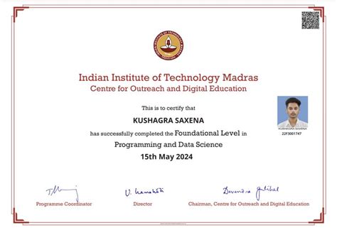 Kushagra Saxena On Linkedin Certification Programming Datascience Iitmadras