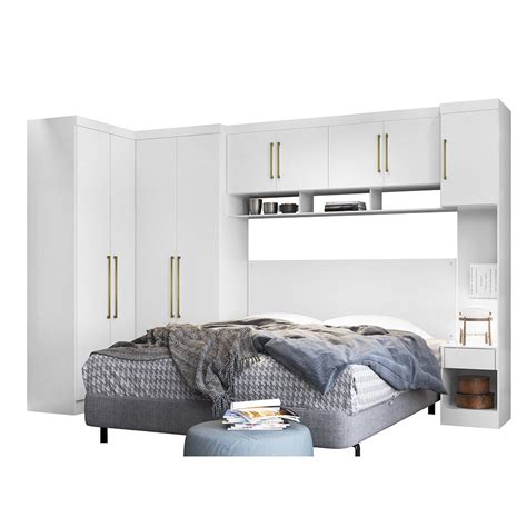 Jogo de Quarto Modulado Firenze de Casal Branco 6 Pçs Completo Roupeiro