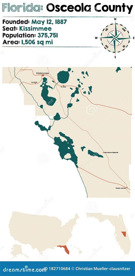 Map Of Osceola County In Florida Stock Vector Illustration Of Highway