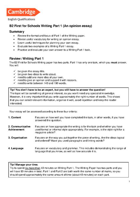 2 - 111 - B2 First for Schools Writing Part 1 (An opinion essay ...