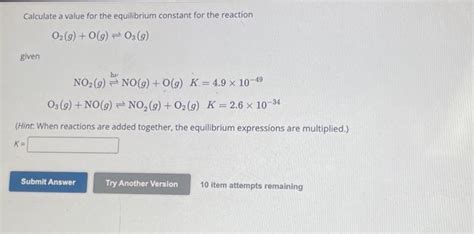 Solved Calculate A Value For The Equilibrium Constant For