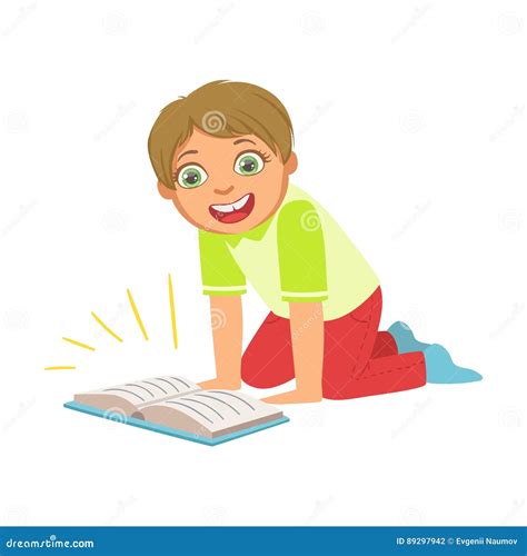 Jongen Die Lezend Een Boek Een Deel Van Jonge Geitjes Die