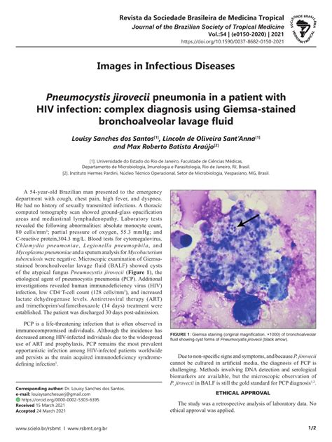 Pdf Pneumocystis Jirovecii Pneumonia In A Patient With Hiv Infection