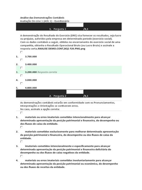 Análise Das Demonstrações Contábeis Avaliação 01 Ava Pdf