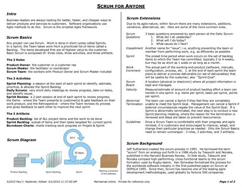Scrum For Anyone A 2 Page Introduction Including An Example Of Application Pdf