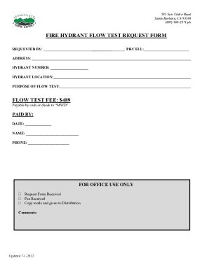 Fillable Online FIRE HYDRANT FLOW TEST REQUEST FORM FLOW TEST FEE