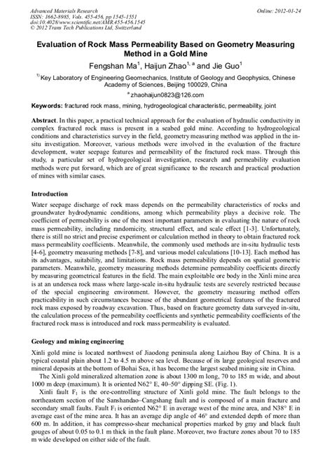 Evaluation Of Rock Mass Permeability Based On Geometry Measuring Method In A Gold Mine