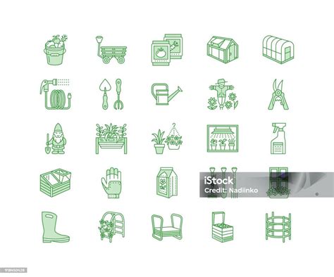 원 예 원 예 라인 아이콘을 심기입니다 정원 가꾸는 장비 유기 종자 비료 온실 절단기 물을 수 농업 야채 꽃 재배 표지판입니다 픽셀 완벽 한 128 X 128 식물에 대한