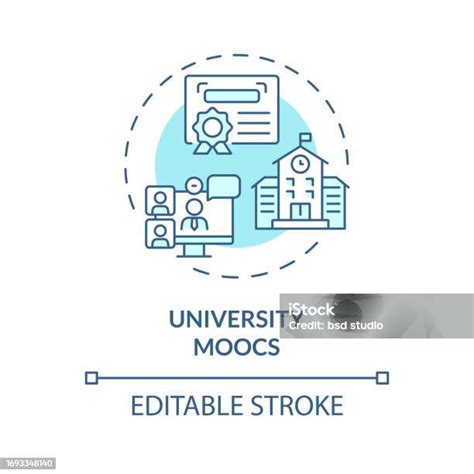 Ilustración De Concepto De Moocs Universitarios De Icono Lineal Delgado Azul 2d Y Más Vectores