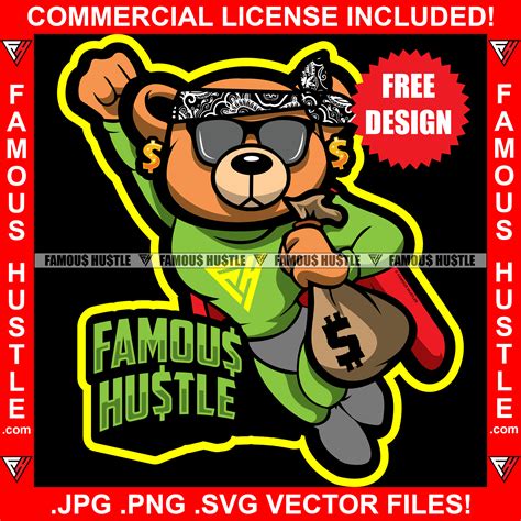 Famous Hustle Gangster Teddy Bear Super Hero Superhero Flying Cash Mon