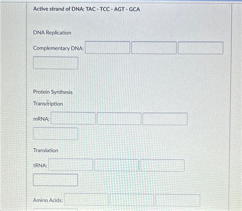 Solved Active Strand Of Dna Tac ﻿tcc ﻿agt ﻿gcadna