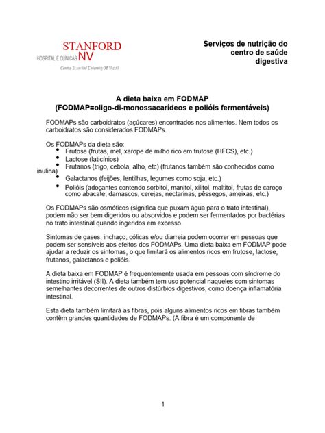 Stanford University Low Fodmap Diet Handout Pdf Pdf Fibra Alimentar