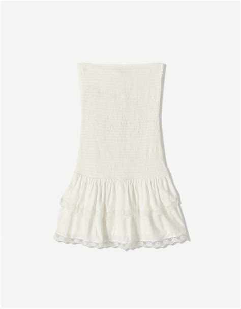 Ruffled Bandeau Neckline Mini Dress Bsk Teen Bershka