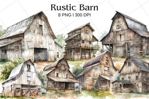 Rustic Barn Watercolor Clipart Graphic By Rabbyx · Creative Fabrica