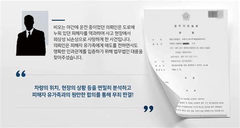 교통사고처리특례법위반치상 무죄 판결 비오는 도로에 누워 있던 피해자를 역과한 사건 방어 대륜