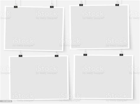 벽에 바인더 클립에 포스터 직사각형 종이 모형 세트 당신의 디자인을위한 현대적인 트렌디 한 수평 프레임 그림 그림 포스터 또는