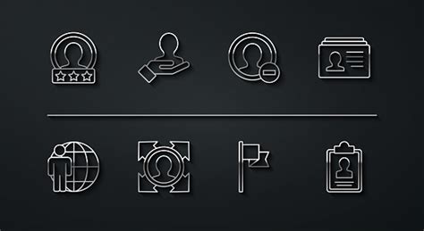 세트 줄 계정 화면 만들기 헤드 사냥 이력서 위치 마커 검색 사람들을위한 손 이력서 및 아이콘이있는 클립 보드 벡터 개념에 대한 스톡 벡터 아트 및 기타 이미지 Istock