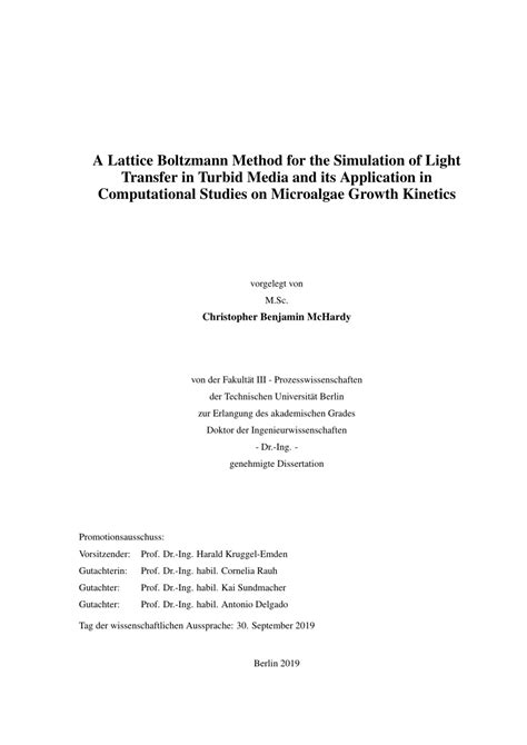 Pdf A Lattice Boltzmann Method For The Simulation Of Light Transfer In Turbid Media And Its