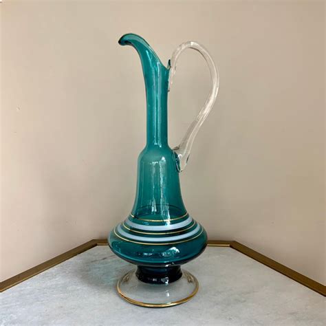 Vintage Blue Glass Decanter Set With 4 Liquor Cordial Glasses Etsy