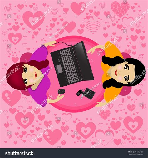 Sex Minority Concept Lesbians Computer Table Stock Vector Royalty Free