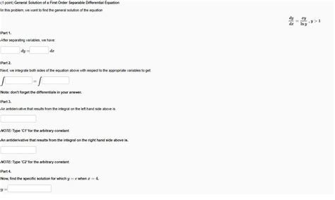 Solved 1 Point General Solution Of A First Order Separable
