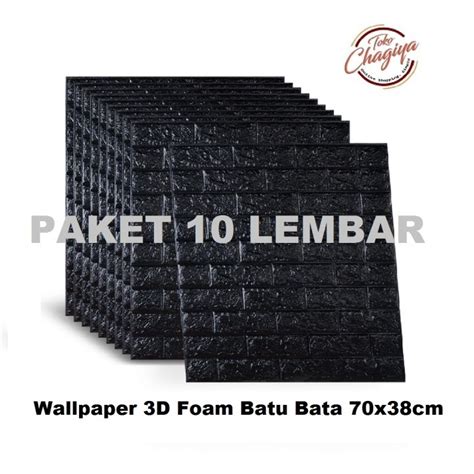 Paket 10 Lembar Wallpaper 3d Foam Motif Batu Bata Hitam Sticker Timbul