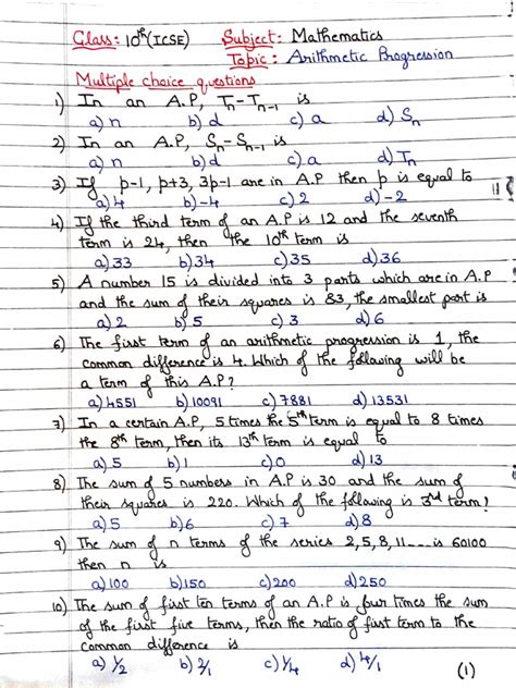 Mcq Worksheet Arithematic Progression Pdf