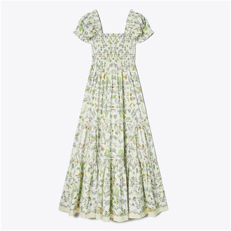 Printed Cotton Smocked Dress Womens Designer Coverups Tory Burch