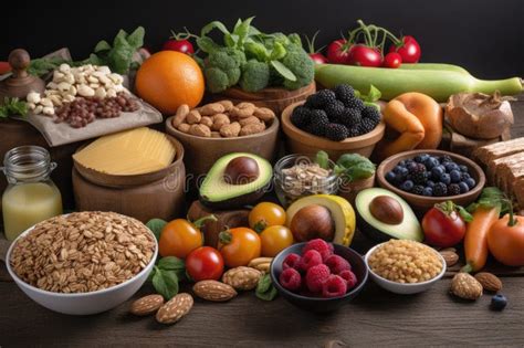 Variety Of Healthy Foods Including Fruits Vegetables And Whole